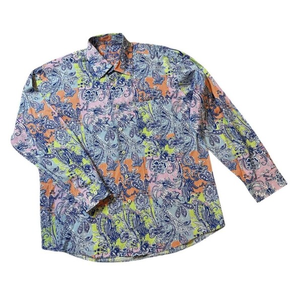 Alan Flusser | Shirts | Alan Flusser Shirt Mens L Blue Paisley Long Sleeve Button Up Pocket 0 ...